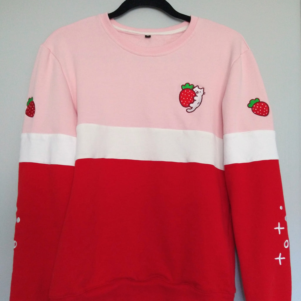 Strawberry Kitty Color Block Sweatshirt | crowlines