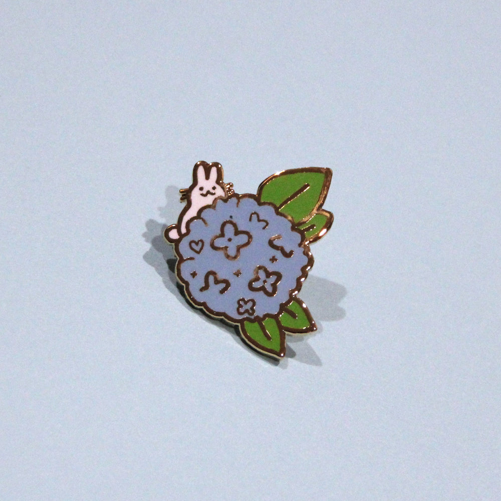 Blue Hydrangea Bunny Enamel Pin | crowlines