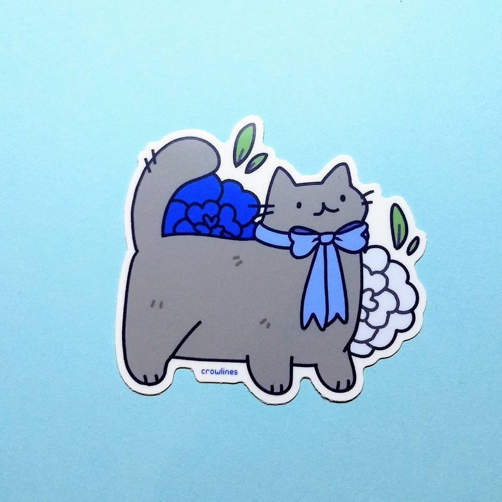 Blue Flower Cat Sticker Set | crowlines