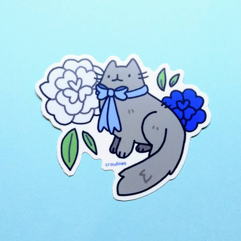 Blue Flower Cat Sticker Set | crowlines